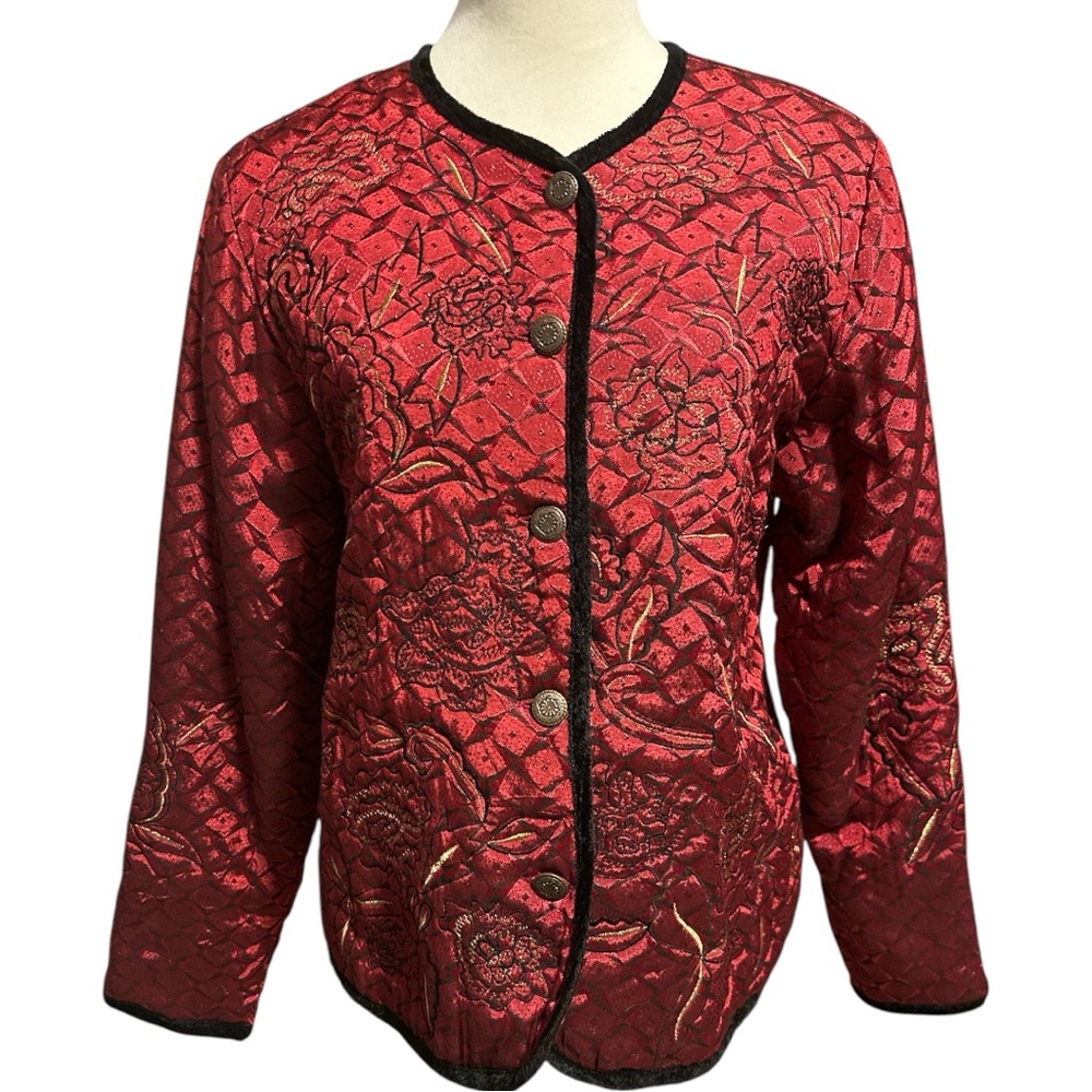 Asian Inspired Quilted Jacket With Embroidery Size M - Gem